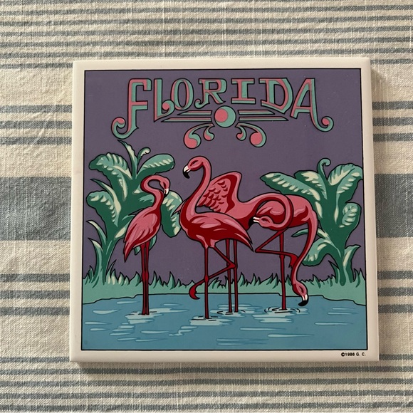 Vintage | Accents | Vintage Ceramic Tile Trivet Florida Flamingo ...